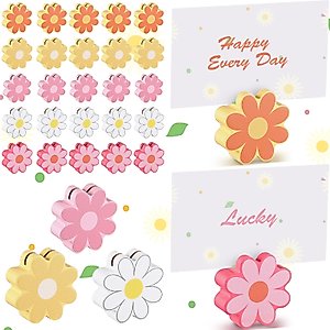 Soaoo 30 Pieces Mini Daisy Place Card Holders Wood Flower Table Number Holders Wooden Daisy Table Memo Sign Stands Holder Picture Holder for Birthday Wedding Baby Shower Table Decoration