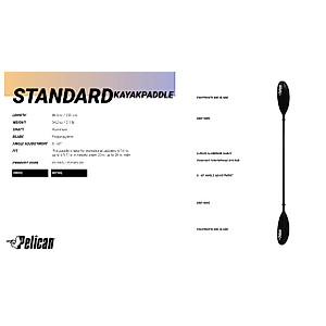 Pelican - Standard Kayak Paddle - Black - 220 cm (86.6 in.) - Aluminum Shaft and a Durable Polypropylene Blade - 0/65° Blade Angle - with Drip Ring - PS1965-00