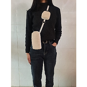 Jonnick Fleece Modular Phone Crossbody Bag Cell Phone Wallet Purse Sherpa for Women Fashionable | Mini Shoulder Handbag Messenger Bag Wallet (Fleece White)