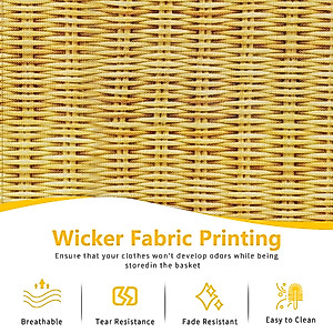 Wisdom Star Full Fabric Laundry Basket with Lid, 100 Gal(100L), Large Laundry Hamper with Handle Removable Bag, Collapsible Clothes Hamper Organize, For Change of Clothes Toys Towels, Wicker Print