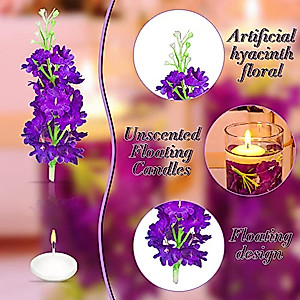 24 Set Artificial Faux Flowers for Floating Candles Centerpiece 12 Unscented Floating Candles and 12 Flower Vase Filler Table Centerpiece for Wedding Party Table Home Decor (Purple)