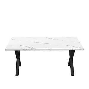 Henf 71" Dining Table for 6-8 People Luxury Faux Marble Kitchen Table Rectangular Dining Room Table with Double X-Shape Metal Base, Large Long Dinner Table for Kitchen Dining Room (White & Black)