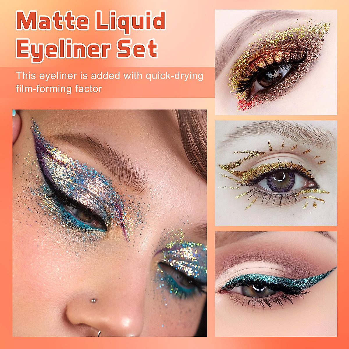 Colorful Liquid Eyeliner Set, 10 Colors Metallic Shimmer Glitter Eyeshadow, Long Lasting Waterproof Sparkling Eyeliner Eye Shadow