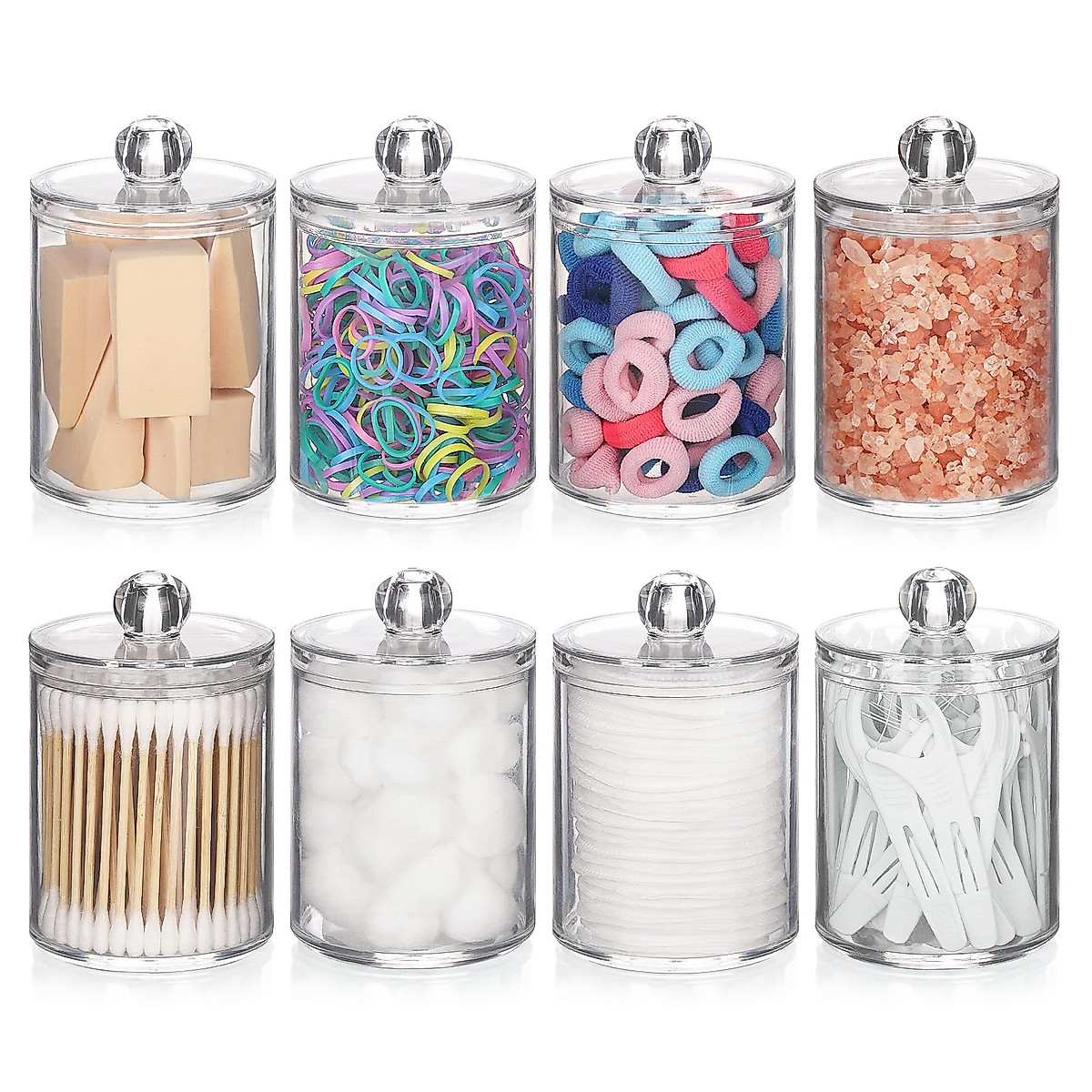 Tbestmax 8 Pack Qtip Holder Dispenser - Bathroom Containers Plastic Apothecary Jars with Lids Organizer for Cotton Ball, Cotton Swab, Floss, Clear