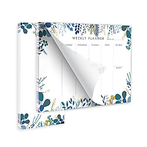 Weekly Planner Notepad Tear Off Set of 2 Weekly Calendar Pad 52 Undated To Do List Notepad Sheets Desk Planner Planning Pads Productivity Tracker for Work Goals Notes Schedule Ideas, Floral Blue
