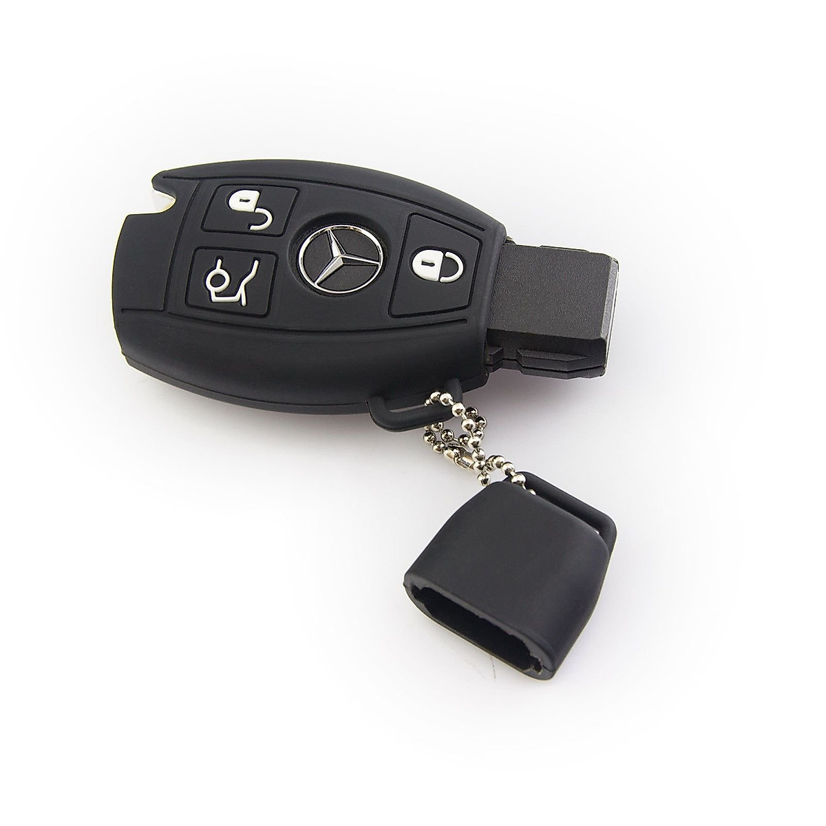 Xotic Tech Black Soft Silicone Key Fob Shell Cover Case w/ Keychain, Compatible with Mercedes Benz C E R S M GLK CLA CLK GLS W164 W204 W205 S204 S205 W212 W221 3-Button Smart Keyless Entry Key