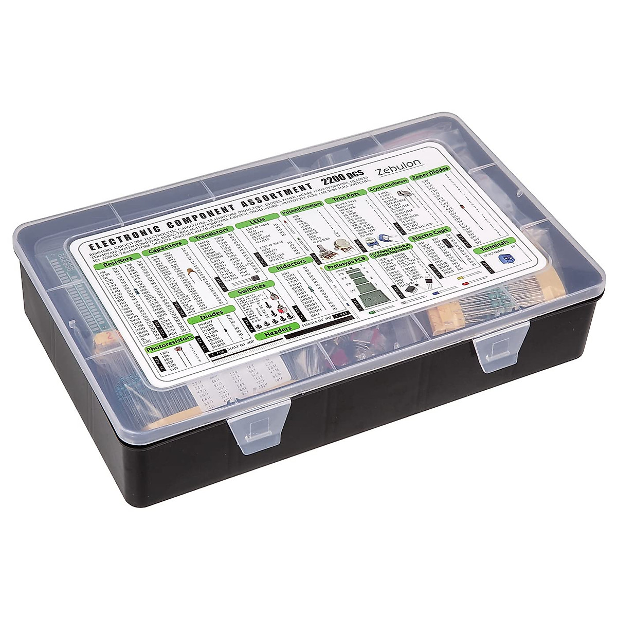 2200 pcs Electronic Component Assortment Kit, Capacitors, Resistors, Transistors, Inductors, Diodes, Potentiometer, IC, LED and PCB