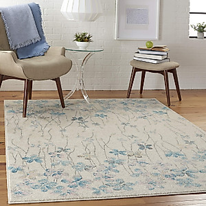 Nourison Tranquil Floral Ivory 5'3" x 7'3" Area -Rug, Easy -Cleaning, Non Shedding, Bed Room, Living Room, Dining Room, Kitchen (5x7)