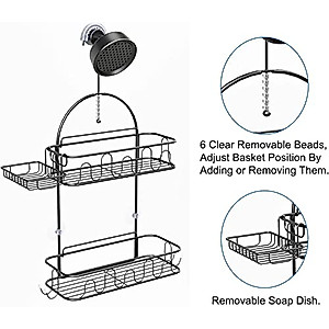 Neahom Hanging Shower Caddy Over Shower Head for Bathroom, Matte Black Stainless Steel Soap Holder & Razor Holder & Hooks, Hanging Shower Shelf Organizer, Storage Rack, Rustproof, Anti-Swing