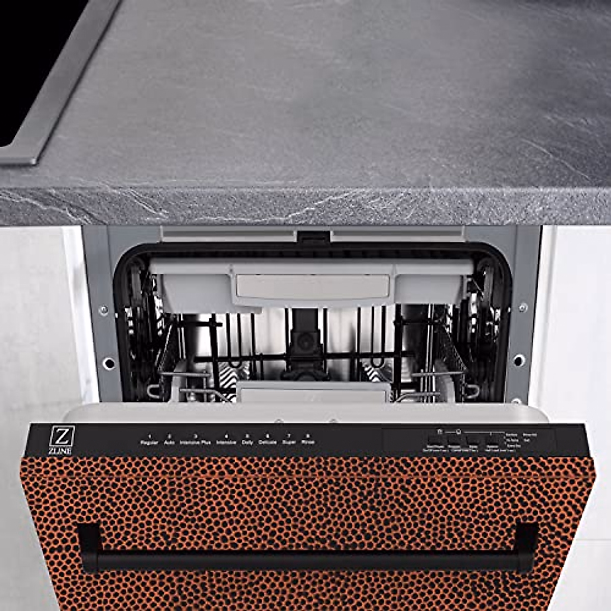 ZLINE 18" Tallac Series 3rd Rack Top Control Dishwasher in Hand Hammered Copper with Stainless Steel Tub, 51dBa (DWV-HH-18)