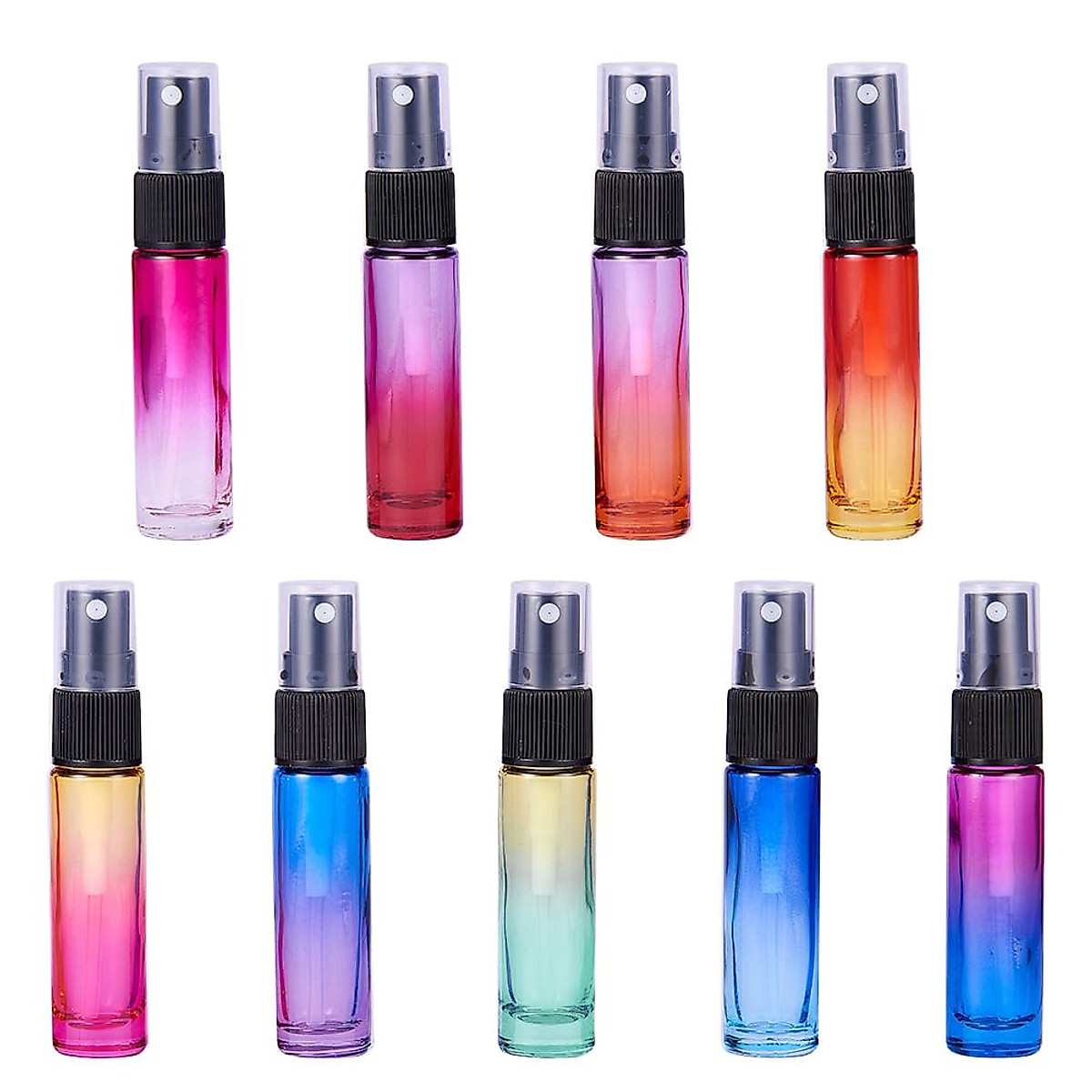 BENECREAT 9 Packs 10ml Rainbow Color Glass Spray Bottle Refillable Fine Mist Spray Bottle for Perfume Essential Oil
