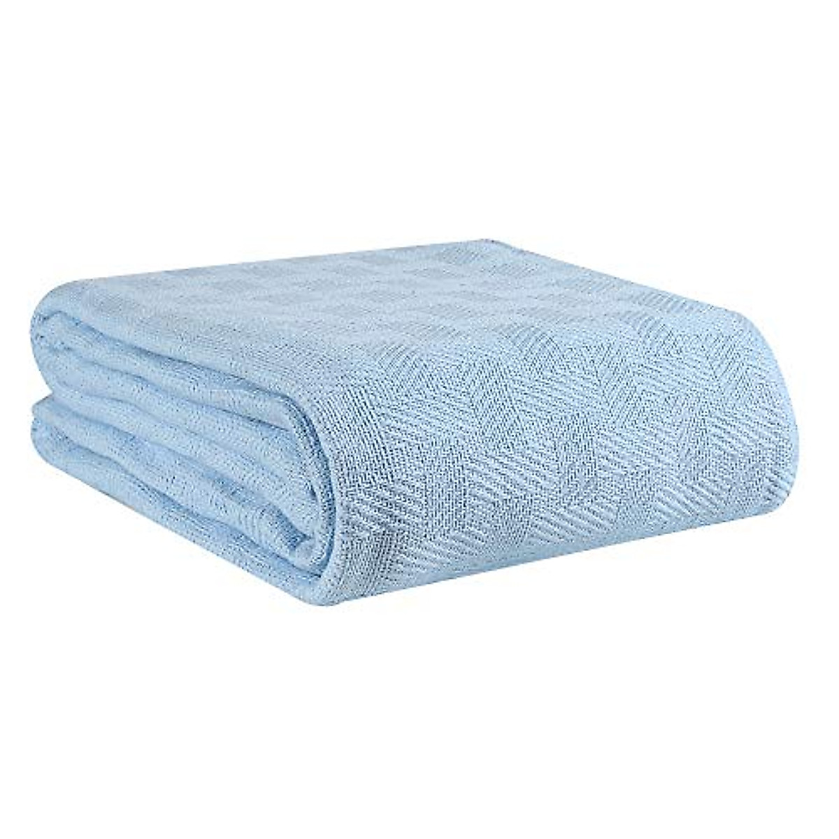 GLAMBURG 100% Cotton Bed Blanket, Breathable Bed Blanket King Size, Cotton Thermal Blankets King Size - Perfect for Layering Any Bed for All Season - Sky Blue