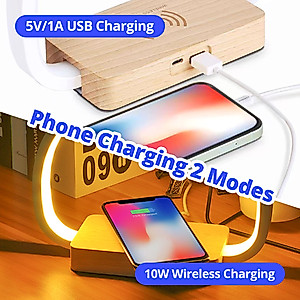 Sparkling Wonderful Bedside Table Lamp with Qi Wireless Charging & USB Port, Touch Control Desk Lamp with 3 Color Modes, Night Light Eye-Caring Reading Lamp for Bedroom, Dorm, Office