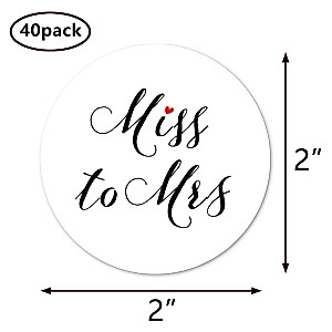 Miss to Mrs Stickers, 2inch Wedding Bridal Shower Bachelorette Party Favor Labels 40-Pack