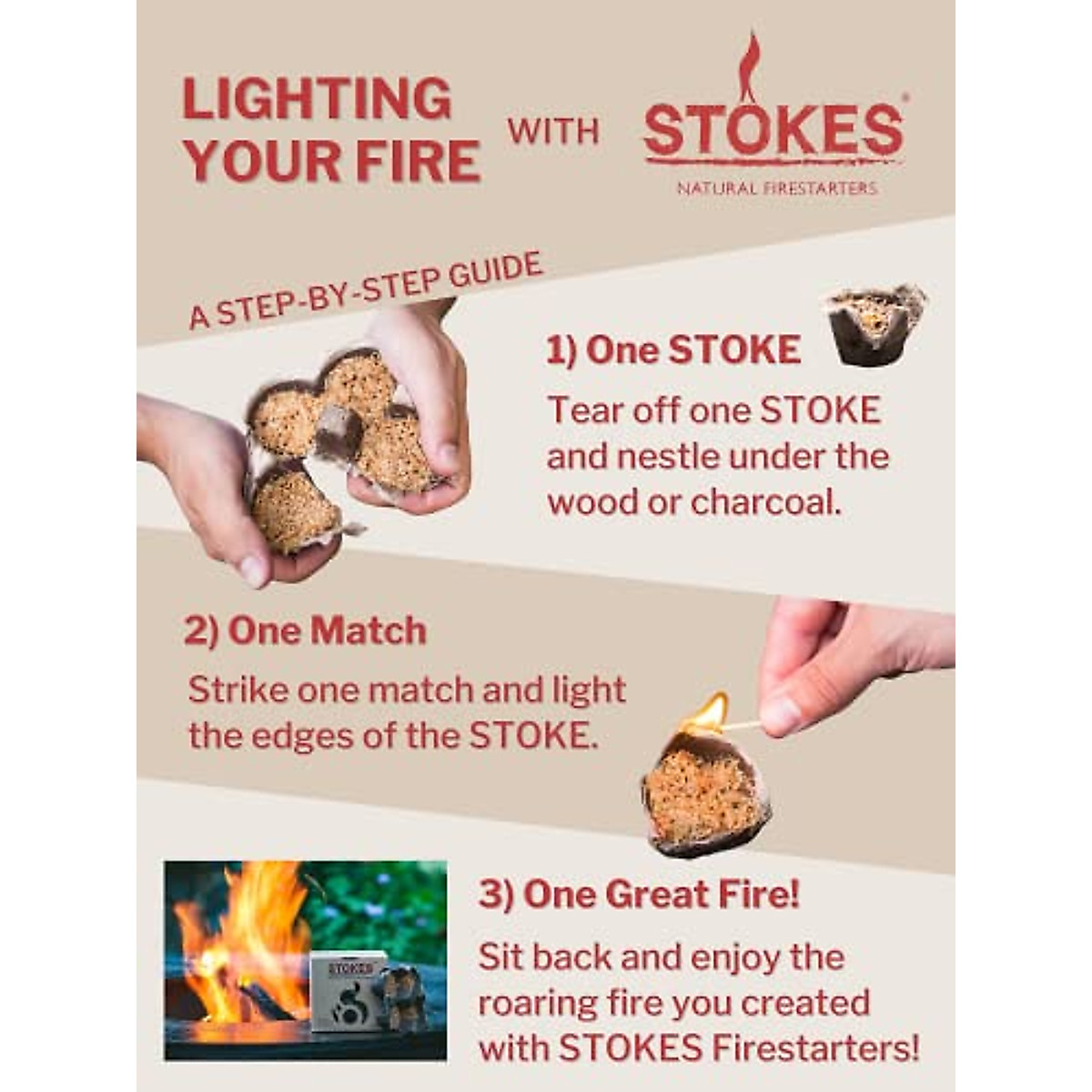 STOKES Natural FIRESTARTERS Food Safe Fire Starter for BBQ, Fireplace, Campfire, Charcoal Grill, Pizza Oven, Waterproof Indoor Outdoor Odor Free 12 Count
