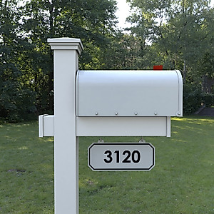 4Ever Products The Jackson Complete Mailbox System - Vinyl/PVC Post (includes Mailbox) Decorative Curbside Postal Solution with Classic Traditional Style and Hanging Address Plate (White Mailbox)