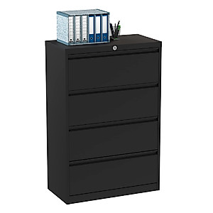 4 Drawers lateral File Cabinet for Legal/Letter Size with Anti-tilt Design,Black Metal Steel File Cabinet with Lock and Easily and Fast Assemble for Home and Office use (Black)…