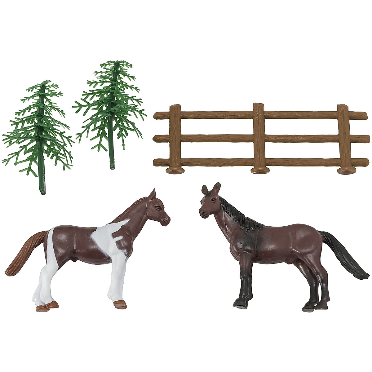 DecoSet® Horses Cake Topper, 5-Piece Topper Set Cake Decoration with 2 Horses, Fence, and Trees, Ready to Use For Equine-Themed Birthday, Celebration, Food Safe