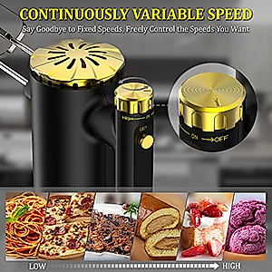 Hand Mixer Electric, 500W Power Handheld Mixer with Continuously Variable Speed Control + Eject Button + 5 Stainless Steel Accessories Kitchen Mixer for Easy Whipping, Baking, Cake (Black + Gold)