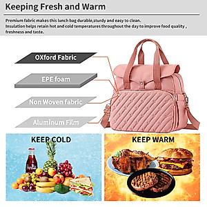 Anfeichen Insulated Lunch Bag Women For Work,Leakproof Lunch Box for Men Large Lunch Tote Bag,Embroidered Cooler Bag with Shoulder Strap (Pink)