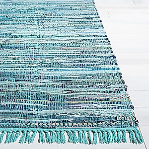 SAFAVIEH Rag Rug Collection 3' x 5' Turquoise / Multi RAR127C Handmade Boho Stripe Cotton Area Rug