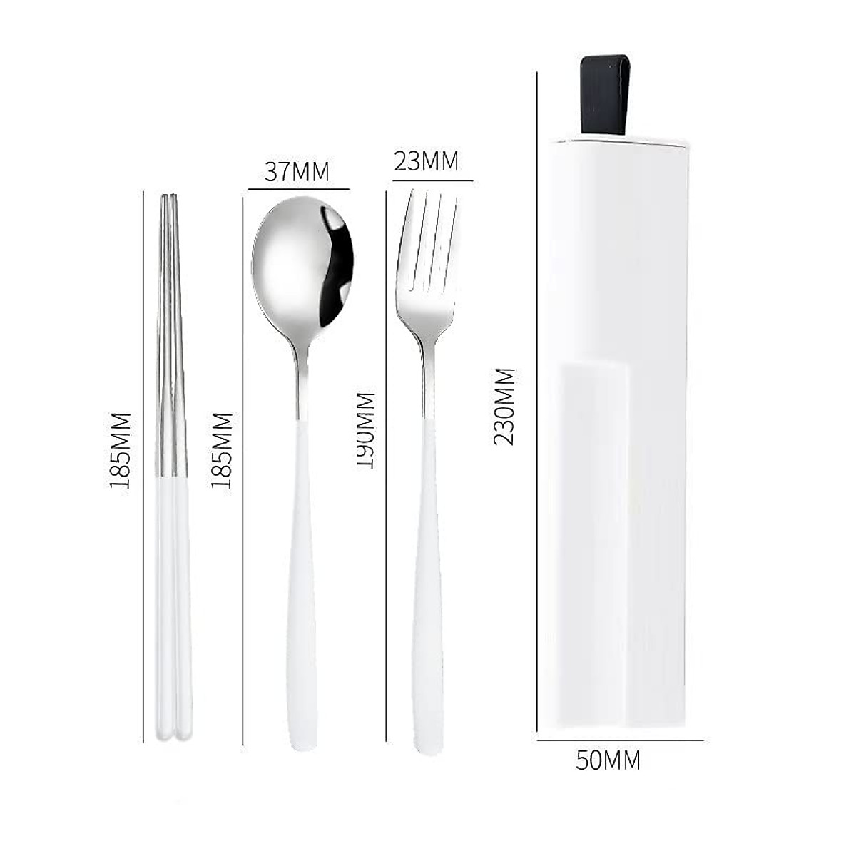 Muka Set of 3 Portable Flatware Set w/Fork Sproon Chopsticks Utensils Stainless Steel w/Cellphone Holder-Dark Green