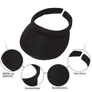 2Pcs Women's Summer Sun Visor Hat UV Protection Lightweight Travel Caps,Outdoor Golf Tennis Cap Beach Visor Sports Cap, Black & Khaki