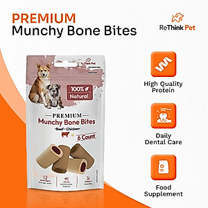 ReThink Pet 6 Pcs Premium Munchy Bone Bites, Dog Treats Small Dogs, Beef and Chicken Flavored Dog Training Treats, Highly Digestible Dog Treat, Natural Pet Treats for Dogs, Perfect Teething Dog Treats