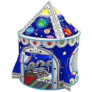 ImpiriLux Play Tent for Kids with Cape and Mask Costume Set | Rocket Themed Children's Pop Up Playhouse Fort for Boys and Girls