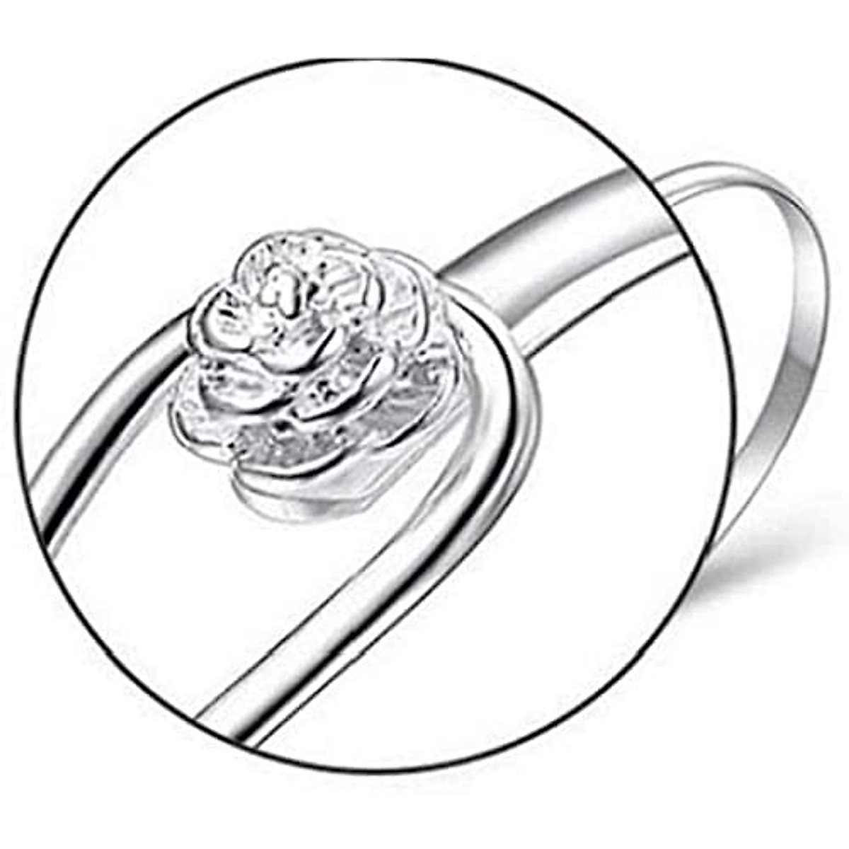 XIFAM Women's Rose Flower Bangle, Sterling Silver 925 Solid Bangle, Durable and Practical