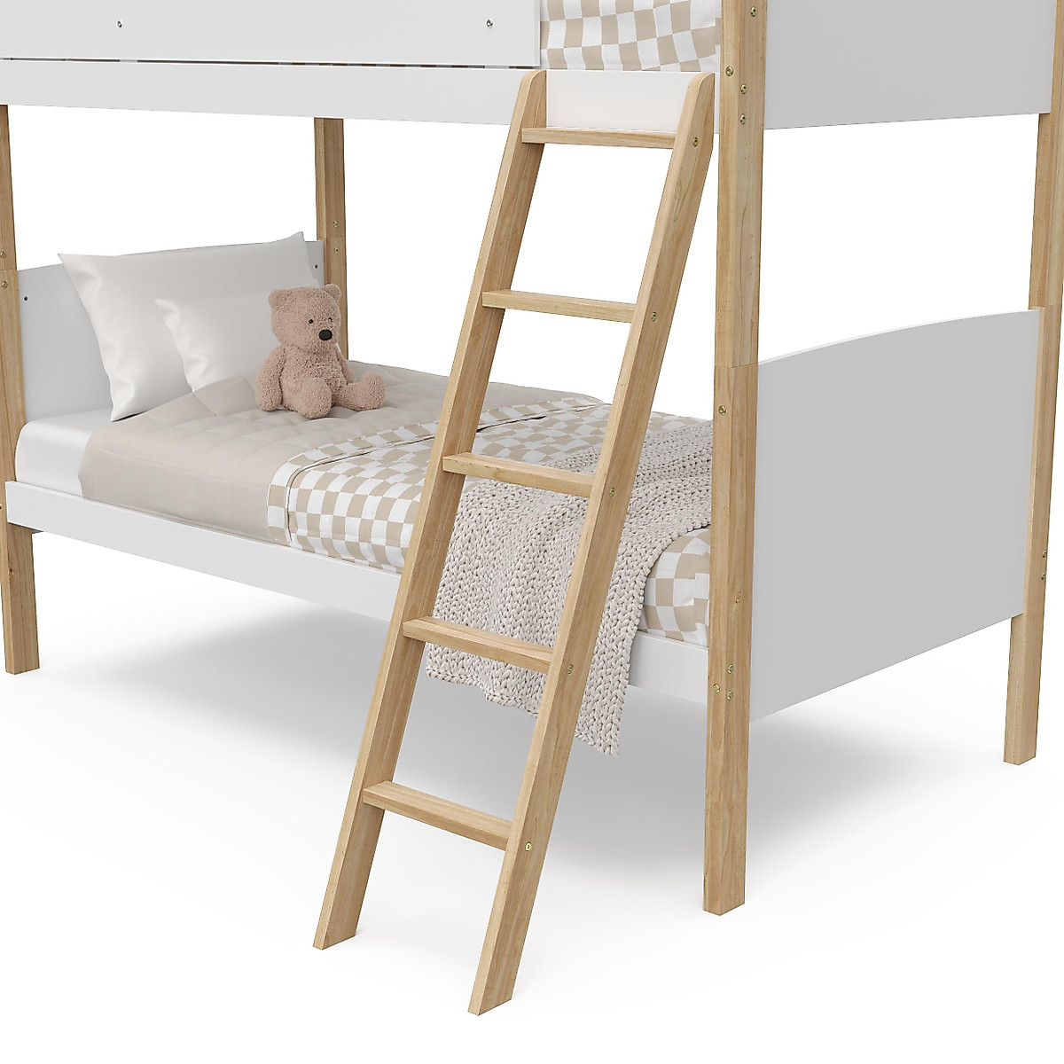 Storkcraft Next Delray Twin-Over-Twin Convertible Bunk Bed (White with Natural) – Modern, Stylish, 2-Tone Bunk Bed for Kids Bedroom