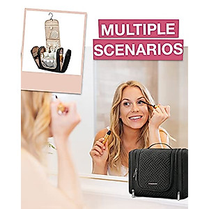 BAGSMART Toiletry Bag for Men, Travel Cosmetic Makeup Bag with Hanging Hook, Water-resistant Dopp kit Shaving Bag for Full Sized Container, Toiletries, Shampoo, Black-Medium