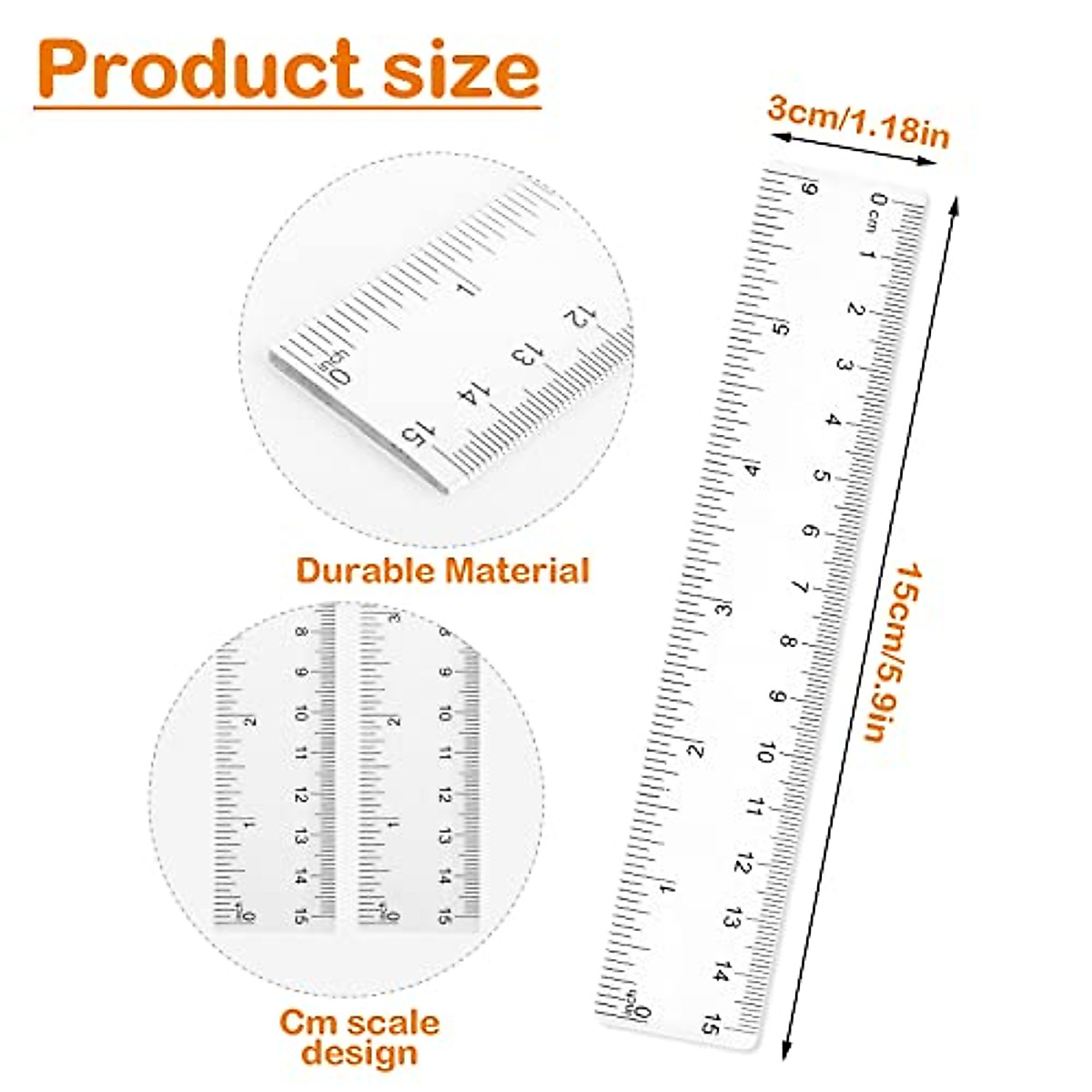 cobee Plastic Clear Rulers, 10 Pcs 6 Inch Transparent Straight Ruler with Inches/Centimeters Mini Shatterproof Rulers Measuring Tool for Kids Students School Classroom Office Supplies