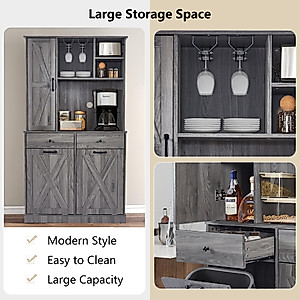 Bocarali Double Tilt Out Trash Cabinet, 20 Gallon Wood Free Standing Storage Cabinet with Drawers Shelves Wine Rack, Kitchen Garbage Can Recycling Bin Cabinet for Farmhouse Kitchen Living Room, Gray