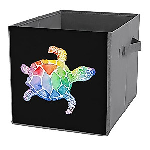 Watercolor Rainbow Turtle Large Cubes Storage Bins Collapsible Canvas Storage Box Closet Organizers for Shelves