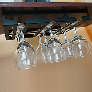 Jbikao Wine Glass Holder - Hangers Under Shelf Cabinet Stemware Wine Glass Rack Glasses Storage Hanger Metal Hanging Organizer for Bar Kitchen 3 Rows 2 Packs Black