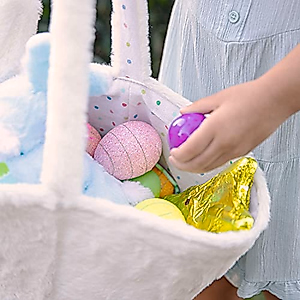 Homarden Plush Bunny Storage Baskets - Foldable Ears Candy Bag Easter Egg Basket - Bunny Basket for Kids - Toy Storage and Candy Bucket for Easter Egg Hunt Play Time or Kids Birthday Party