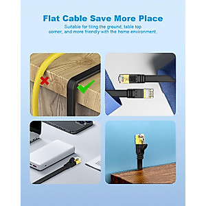 Yauhody CAT8 Ethernet Cable 6ft 3 Pack, Flat CAT 8 Cable, Faster than CAT7/CAT6/CAT5e, High Speed 40Gbps 2000MHz SFTP Network LAN Patch Cable with RJ45 for Gaming, PC, Router, Modem (6ft/3 Pack/Black)