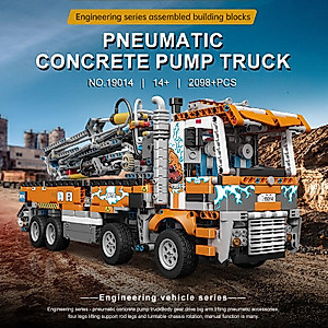 Mould King 19014 Technology Pneumatic Concrete Pump Truck, Heavy Duty Tow Truck Building Block Model, Crane Toy for Children, 2098 Pieces