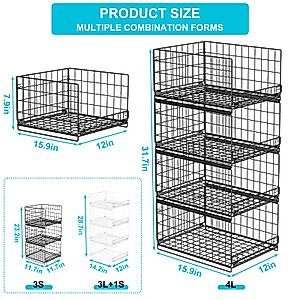 Hongtamoya 4-tier Sliding Closet Organizers and Drawer Storage Shelves, Stackable Storage Bins for Jean Pants Sweaters, Metal Drawer Slid Clothes Storage Container, Closet Organizers for Clothes-Black