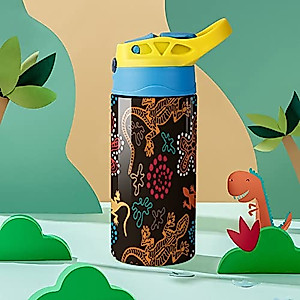 Thermos Cup 500Ml Cartoon Gecko Insulated Water Bottle With Straw For Sports And Travel 7.5x2.7 in