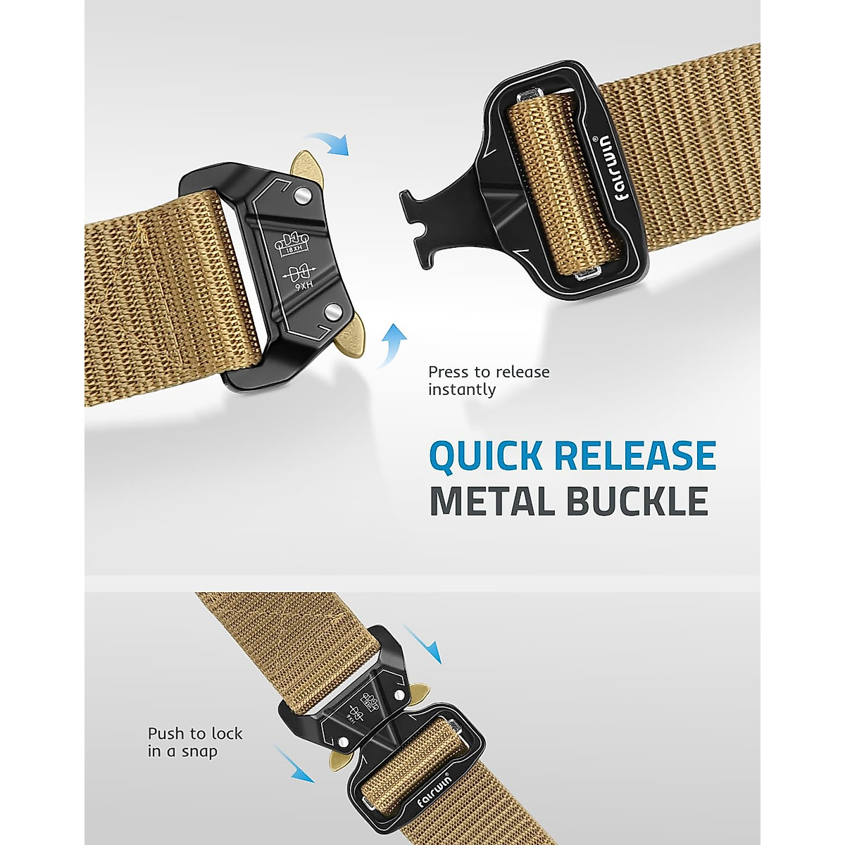 FAIRWIN 1.5 Tactical Belt Reinforced EDC Belts for Men Military Tactical Belts for Men with Heavy Duty Quick Release Buckle