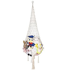 Hircviy Stuffed Animal Net or Hammock Handmade Large Macrame Toy Display Hammock Organizer for Corners, Walls and Ceiling Hanging Plushie Net Toys Holder for Kids Room Boho Storage