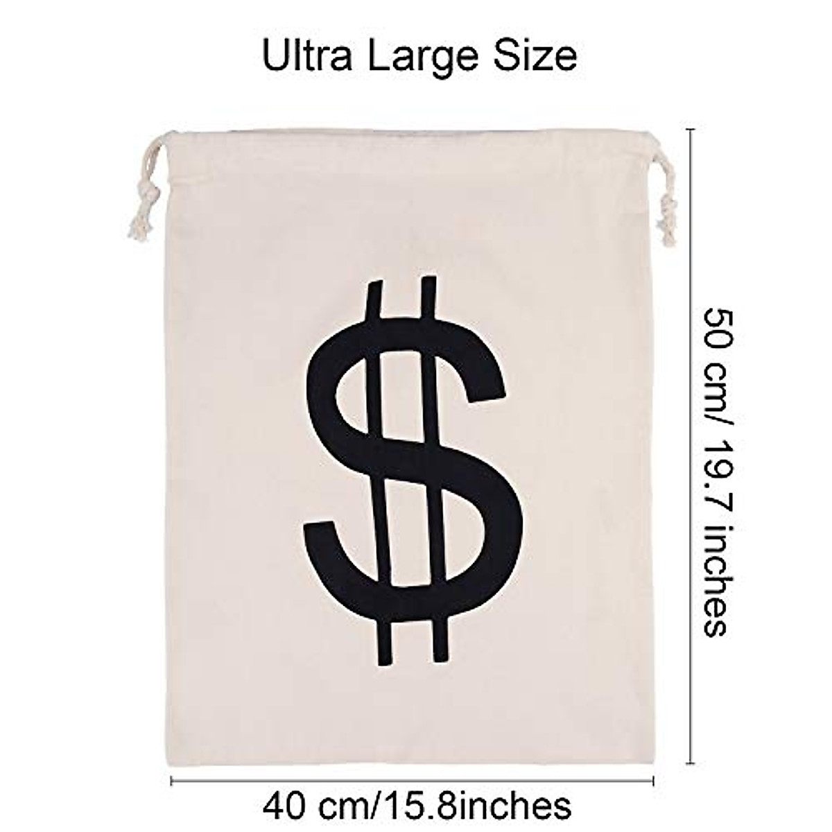 Boao 19.7 x 15.8 Inch Money Bag Dollar Sign Bag Money Drawstring Canvas Bag with Dollar Symbol for Toy Favor Cosplay Themed Party