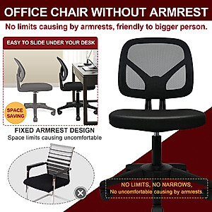V&LX Armless Swivel Mesh Office Chair Height Adjustable with Lumber Support for Small Spaces, Black