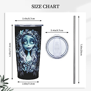 Anime Corpse Bride Stainless Steel Coffee Mug With Straw And Lid Brush Vacuum Insulated Coffee Tumbler Durable Travel Mugs Thermal Cup For Car Office 20 OZ