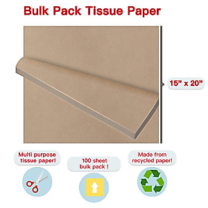 RUSPEPA Gift Wrapping Tissue Paper - Tissue Paper for Gift Wrap, Art Crafts, DIY, Pack Bags, Birthday, Wedding and More - 15 x 20 inches - 100 Sheets - Khaki