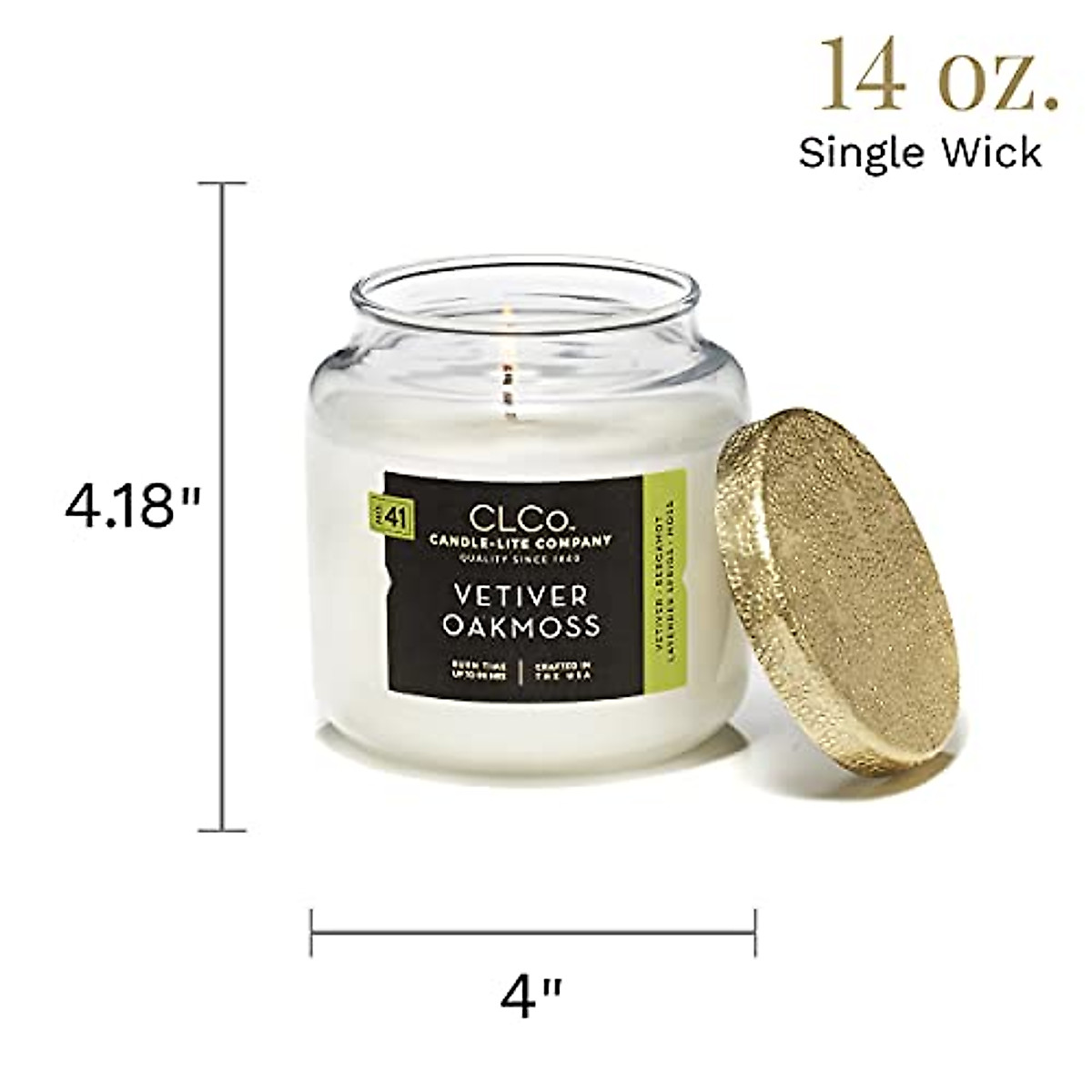 CLCo. by Candle-Lite Company Vetiver Oakmoss Single-Wick Scented Jar Candle, 14 oz, White