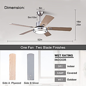 BOOMJOY 52 Inch Ceiling Fans with Lights and Remote Control Outdoor Modern Black Ceiling Fan LED Bright Light for Indoor Living Room Bedroom Farmhouse Patios Garage Gazebo DC Motor Dual 5 Wood Blades