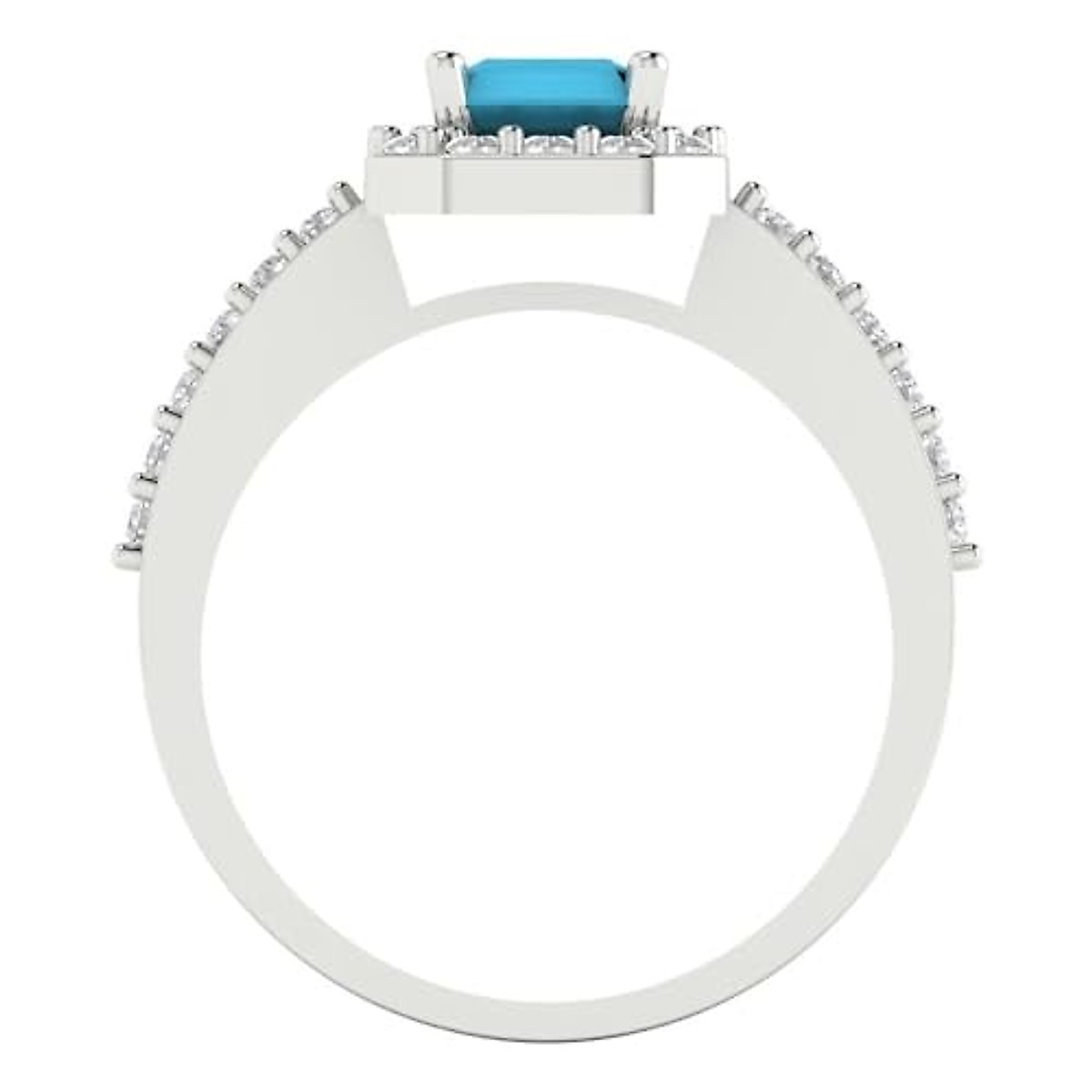 Clara Pucci 2.07 ct Emerald Cut Solitaire Halo Genuine Simulated Turquoise Engagement Promise Anniversary Bridal Ring 18K White Gold 10.5